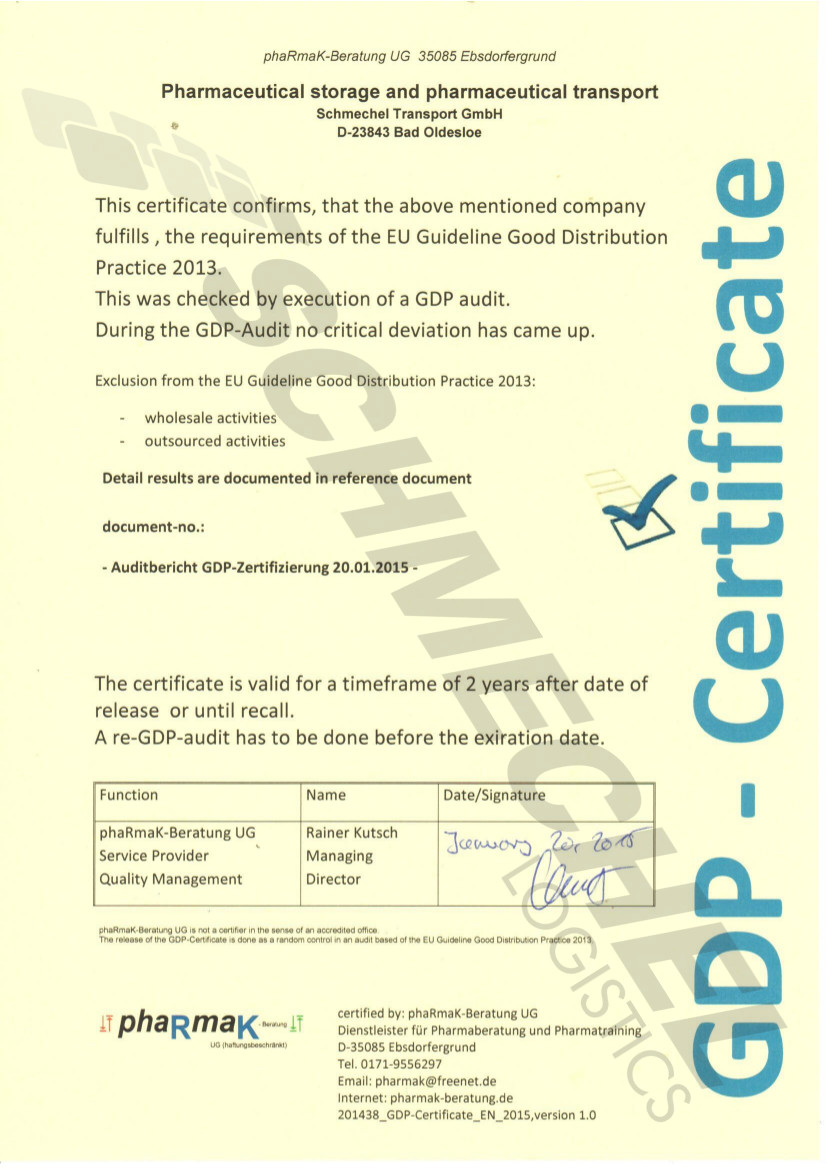 Schmechel Transport GmbH | Certificates and Licenses