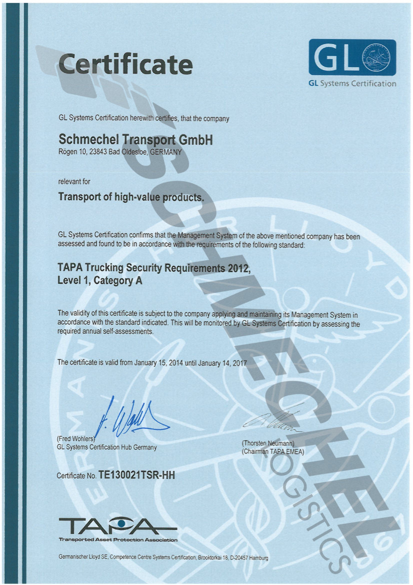 Schmechel Transport GmbH | Certificates and Licenses